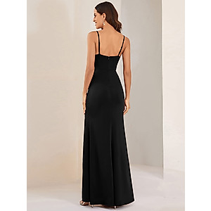 Ever-Pretty Women's Spaghetti Straps V Neck Open Back Bodycon Front Slit Long Evening Dress Black US14
