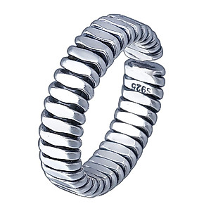 Retro 925 Sterling Silver Braided Spiral Ring for Men Women Open and Adjustable