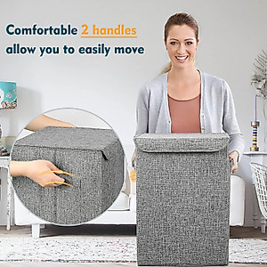 Laundry basket with Lid,Laundry hamper,No installation need,Collapsible Laundry basket with Handles,Dirty Clothes Toys laundry Hamper for Bathroom washroom,basket for Laundry,Grey 38L