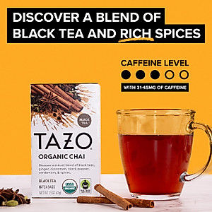 TAZO Tea Bags, Black Tea, Regenerative Organic Chai Tea, 16 Count (Pack of 6)