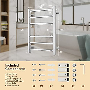 SHARNDY Towel Warmer Brushed Nickel for Bathroom Wall Mounted Bath Towel Heater Plug-in Electric Heated Towel Rack Stainless Steel Square 6 Bars Drying Rack ETW13C 68W 26.77x20.47x4.13 inches