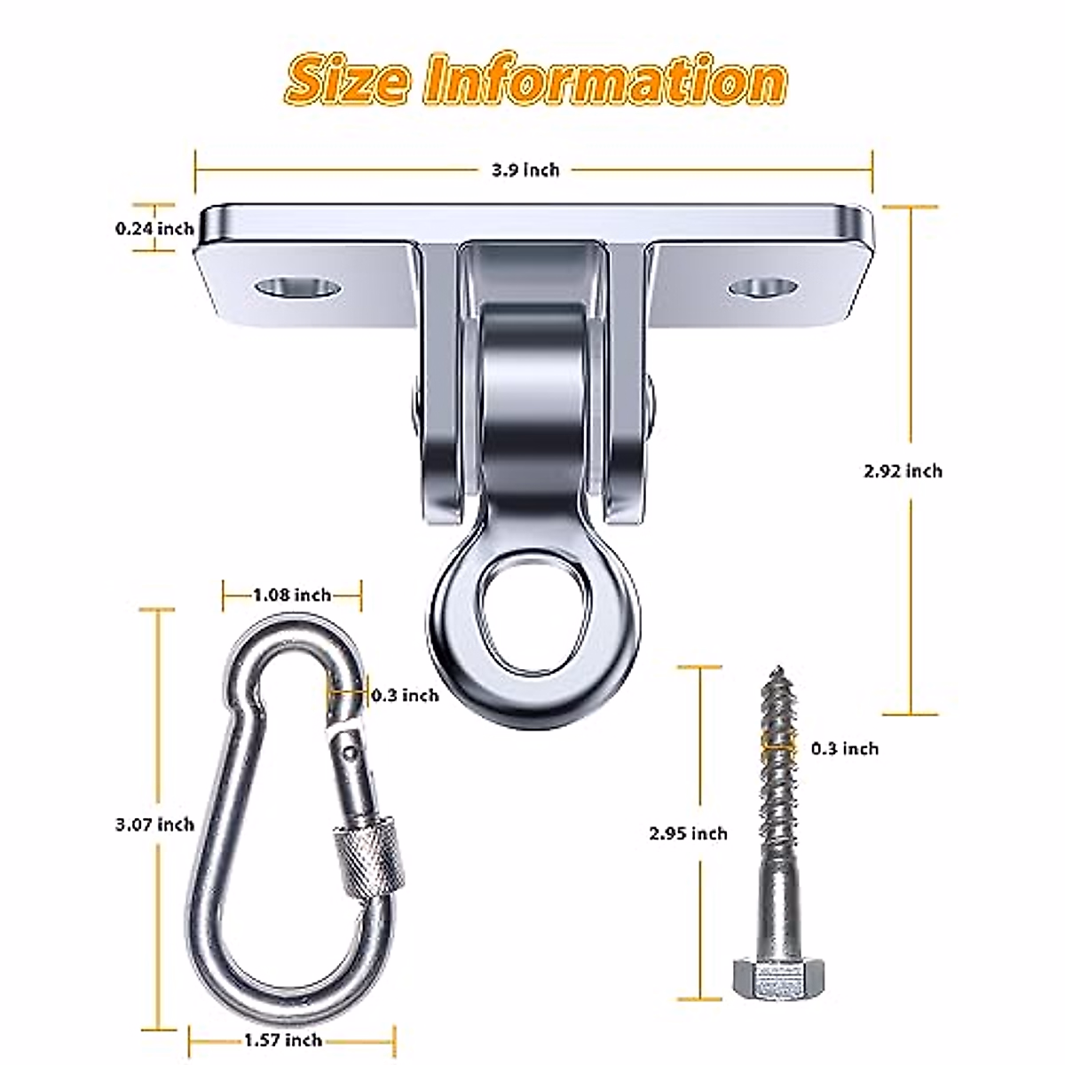 Digtichnny Swing Hangers Heavy Duty, 304 Stainless Steel Porch Swing Hooks Hanging Kit Swing Brackets Hardware Set Parts Smooth Silent