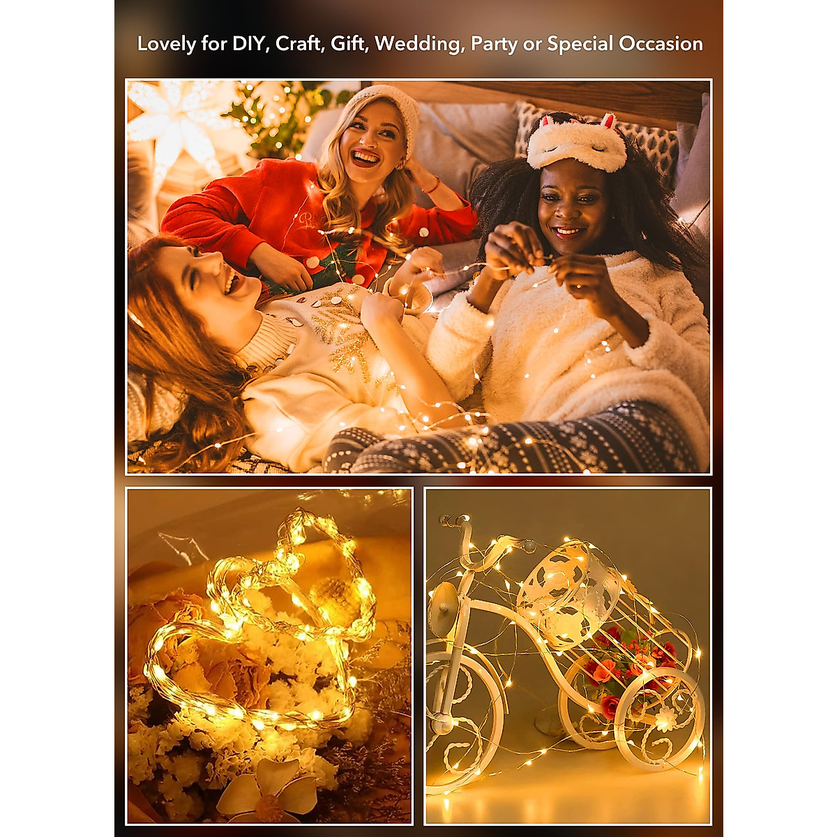 Minetom 12 Pack Fairy Lights Battery Operated -7ft 20 LED Silver Wire String Lights Waterproof Mini Firefly Lights for Bedroom, Wedding, Mason Jars, DIY, Crafts, Christmas Garlands, Party Decor