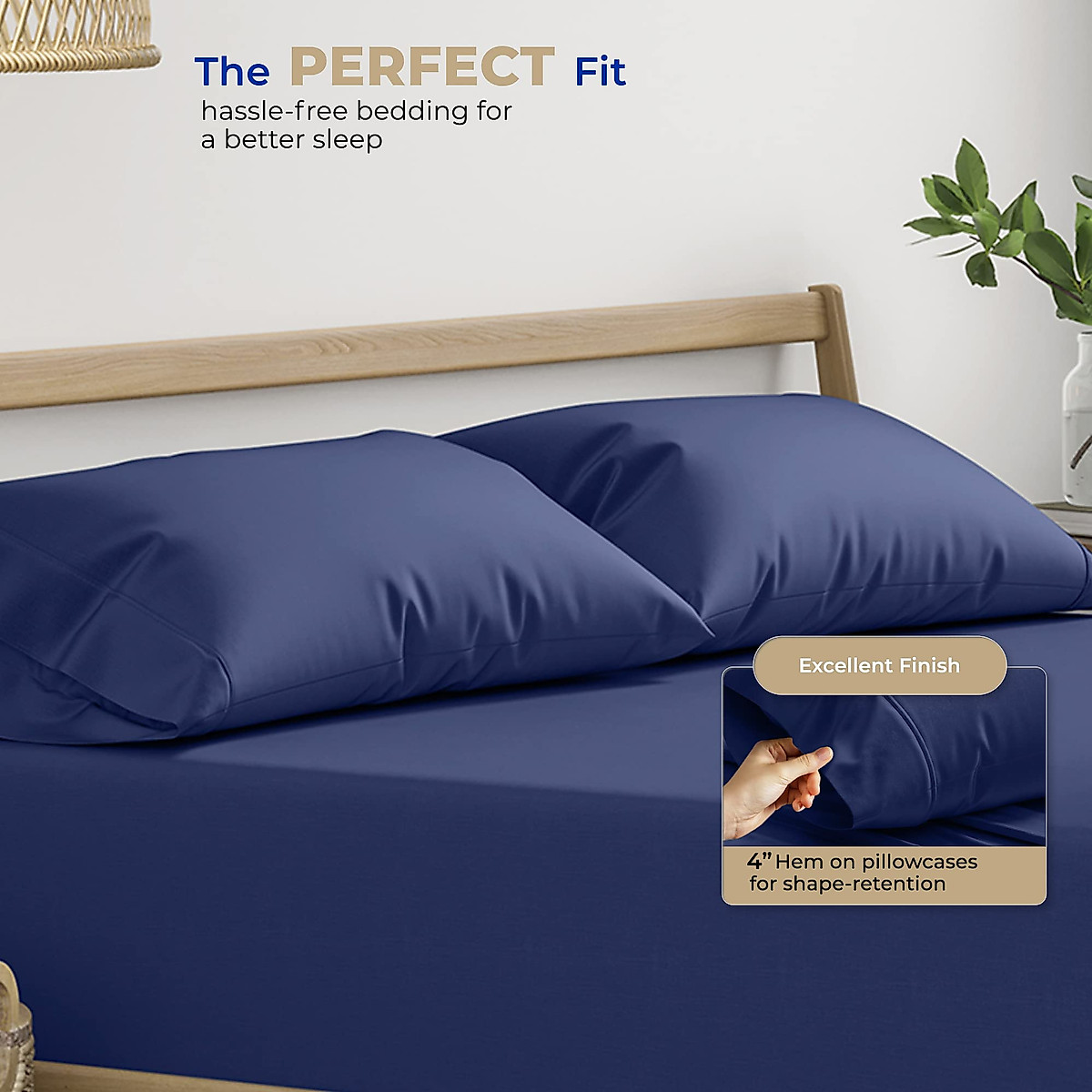 THREAD SPREAD 100% Cotton Pillowcases Standard/Queen Size Set of 2-400 Thread Count Cotton Pillowcases, Ultra Soft Cool Sateen Weave Pillow Cases for Sleeping, Set of 2 Pillow Covers (Navy Blue)