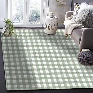 SRAELO Sage Green Buffalo Plaid Area Rug, Farmhouse Green White Geometric Plaid Washable Rugs, with Anti-Slip Backing Indoor Large Carpet for Living Room Bedroom Study Dining Room-3x4ft, Style-17