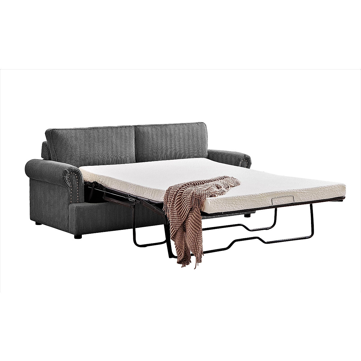 Container Furniture Direct Reversible Sleeper Sofa with Memory Foam Mattress, Comfortable and Durable Full Size Bed Couch for Living Rooms, Upholstered with Corduroy Fabric, 70" Wide, Grey