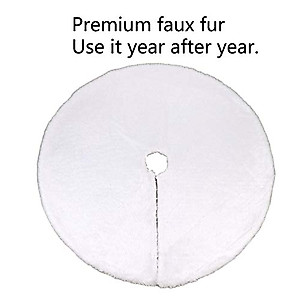 AOGU 48 Inch Faux Fur Christmas Tree Skirt White Plush Skirt for Merry Christmas Party Christmas Tree Decoration