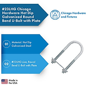 #23LHG Chicago Hardware Hot Dip Galvanized Round Bend U-Bolt with Plate