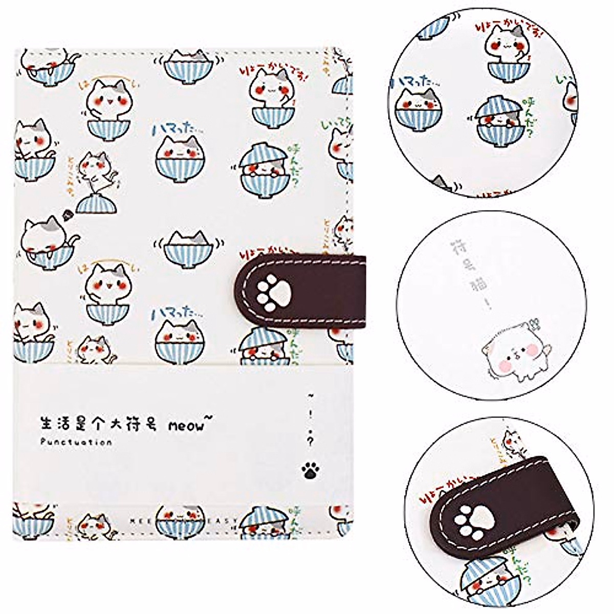 Cute Cat Notebook Japanese Sketchbook PU Leather Cover Diary Travel Notebook(04714white)