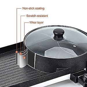 SEAAN Hot Pot with Grill, Hotpot Pot Electric Grill Indoor Shabu Shabu Pot Korean bbq Grill Smokeless, Separate Dual Temperature Contral, Capacity for 2-12 People, 110V