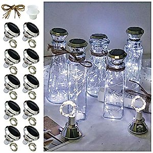 Solar Wine Bottle Lights, 10 Pack Diamond Cork Lights, 20 LED Outdoor Waterproof Fairy String Lights for Garden Wedding Patio（Cool White）