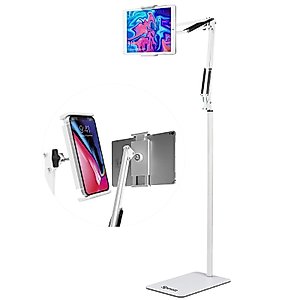 Spessn Adjustable Tablet Floor Stand Universal 360-degree Rotatable Metal Tablet Holder Phone Stand Compatible iPad/iPhoneX/iPad Pro 4.5~12.9 Inch-Screen, Phone, Kindle (White)