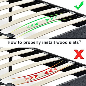 S SECRETLAND Queen Bed with Headboard, Platform Bed with Upholstered Headboard and Wood Slat Support, No Box Spring Needed, Non-Slip Without Noise, Under Bed Storage, Easy Assembly, Grey