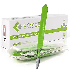 Disposable Scalpel with Plastic Handle - Sterile Single Blade Razor for Dermaplaning, Dissection, Podiatry, Professional Grooming, Acne Removal - Surgical Stainless Steel Tool - Box of 10 (No.10)