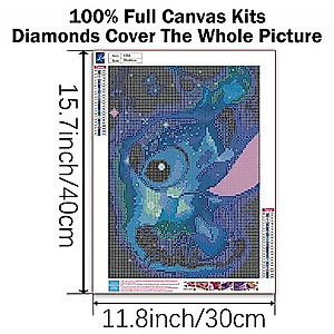 hkejoi Stitch Diamond Painting for Adults, Stitch Diamond Art Kits Round Full Drill Gem Art Kits Perfect for Home Wall Decoration 12 * 16 inch