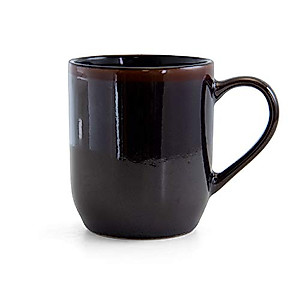 Elama Round Stoneware Dark Contemporary Dinnerware Dish Set, 16 Piece, Metallic Black with Brown Accents