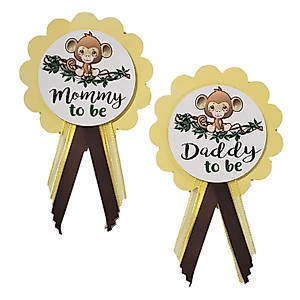 Baby Shower Pins Mommy & Daddy to Be Safari Monkey Jungle Yellow Brown Badge Sprinkle Idea
