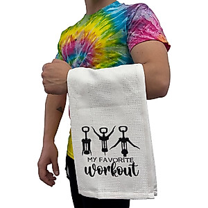 PLACE4PRINT Handmade Funny Kitchen Towel – My favorite workout, 16x28 Inch Perfect for Housewarming-Christmas-Birthday Gift | 100% premium cotton