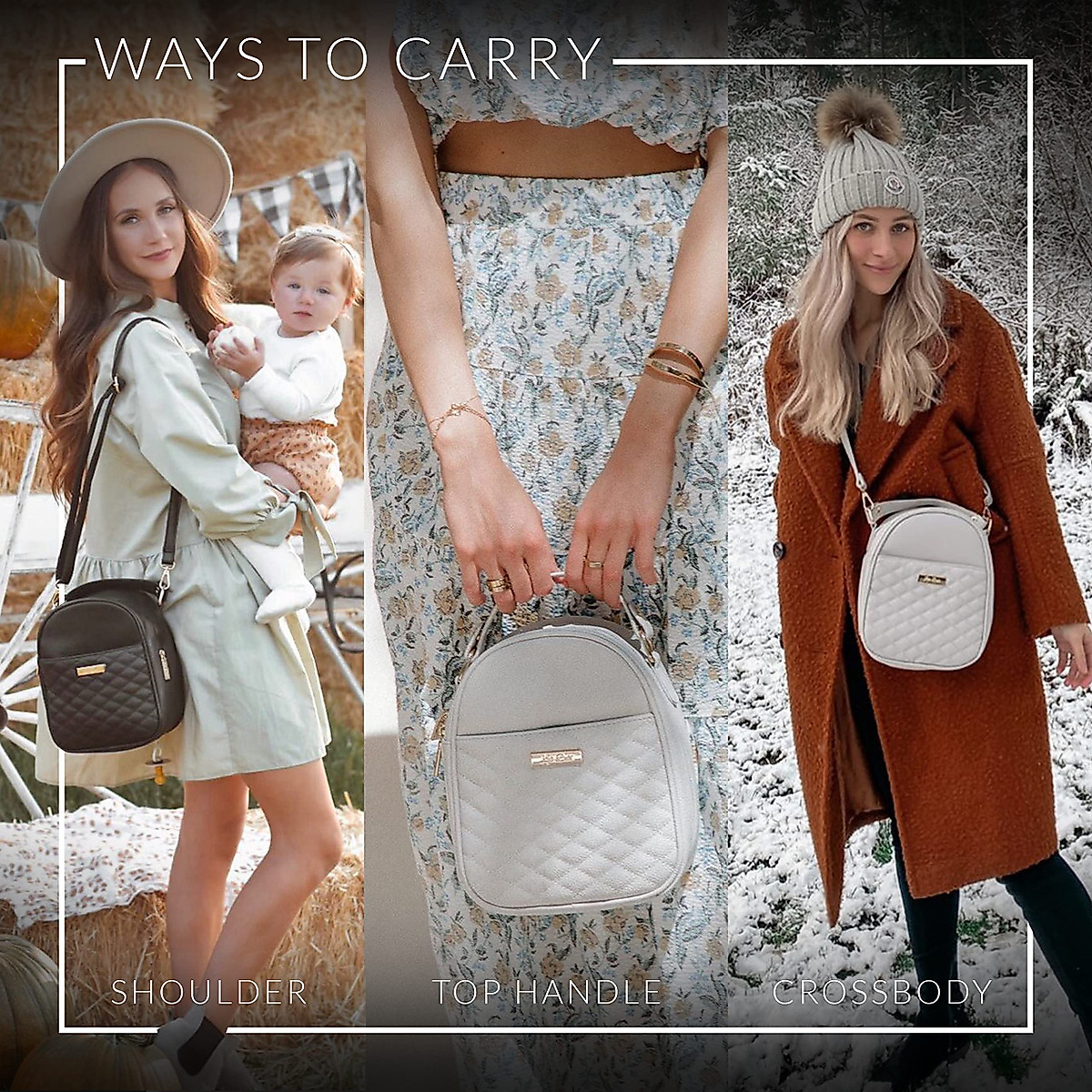 Designer Insulated Lunch Bag for Women - Luli Bebe Monaco Mini Lunch Bag with Shoulder Strap for Baby Food and Snacks (Latte Brown)