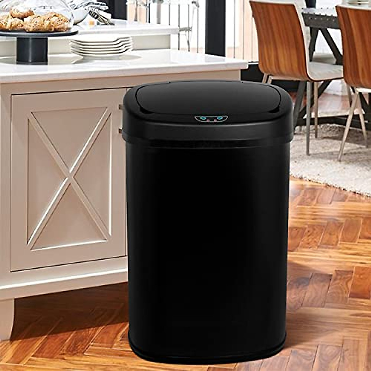 R/E Automatic Sensor Trash Can Kitchen Trash Can 13 Gallon Garbage Can High-Capacity Touch Free Waste Bin Stainless Steel Trash Can with Lid for Kitchen Office Bathroom Bedroom,Black