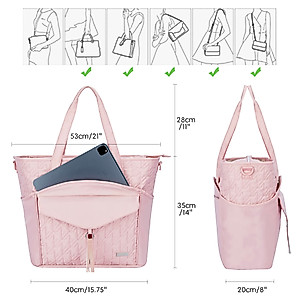 Utility Teacher Tote Bag for Women Work Bags Quilted Large Nurse Tote Bag with Pockets for 15.6" Laptop for Teacher Supplies (Pink)