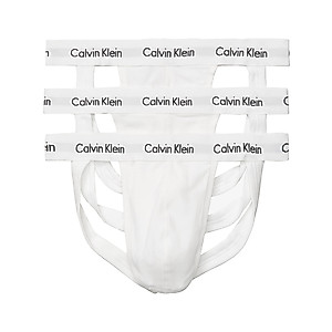 Calvin Klein Men's Cotton Stretch 3-Pack Jock Strap, 3 White, Large