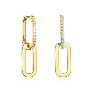 LILIE&WHITE Pave Cubic Zircon Convertible Link Earrings For Women 14K Gold Hoop Earrings For Women Paperclip Link Chain Jewelry Drop Dangle Earrings Set For Women