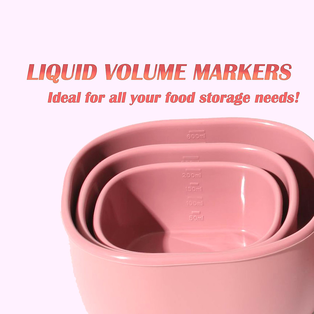 Nesting Silicon Storage Containers with Lids – Set of 3 Nesting food storage containers, Food Reusable Meal Prep, Airtight, Dishwasher and Freezer Safe (90g, 155g, 257g) Pink