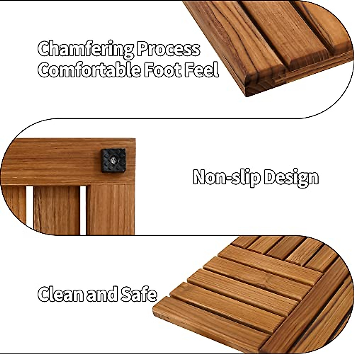 Utoplike Teak Wood Bath Mat, 31.8 x 20 inch Large Wooden Shower Mat for Bathroom and Bathtub Caddy Tray Bath Tray for Tub Set