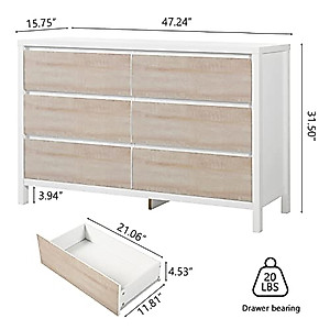 LYNSLIM 6 Drawer Dresser, Wooden Dresser for Bedroom, Modern Chest of Drawers, Storage Cabinet for Living Room, Nursery, Entryway