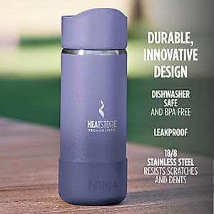 Ninja, Travel Mug, Sip Perfect 16oz, Brings Hot Drinks to Sippable Temperature in Minutes, Stainless Steel, Leak Proof, Dishwasher Safe, Metal, Insulated Tumbler, Wisteria Purple, DW1603LD