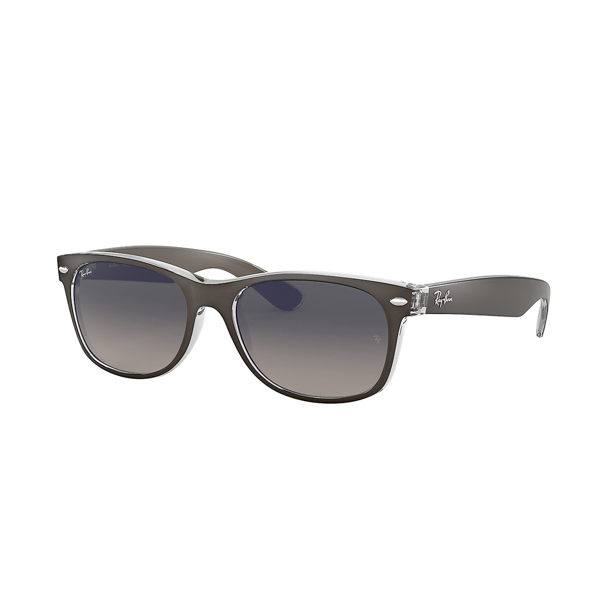 Ray-Ban RB2132 New Wayfarer Square Sunglasses, Gunmetal On Transparent/Light Grey Gradient Dark Grey, 55 mm