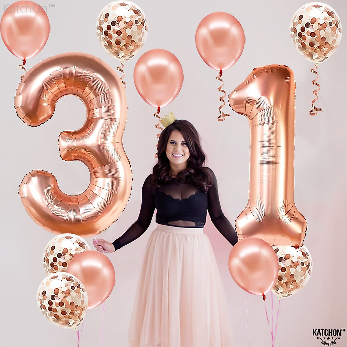 KatchOn, Rose Gold 31 Balloons Numbers - 40 Inch, Pack of 12 | 31 Birthday Decorations for Women | 31 Birthday Balloon With Confetti Balloons | 31st Birthday Decorations for Women | 31 Number Balloons
