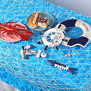 Ocean Waves Plastic Tablecloth Blue 54 x 108 Inch Underwater Party Table Cover and Fish Net Party Decorations Nautical Themed Cotton Fishnet Pirate Decor Mermaid Table Cloths for Parties(2 Pieces)