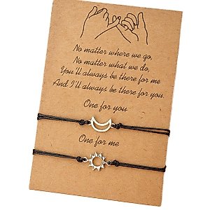 2Pcs / Set Heart Sun Moon Charm Bracelets for Women Men Handmade Braided Rope Adjustable Bracelets Couple Friendship Jewelry Gift