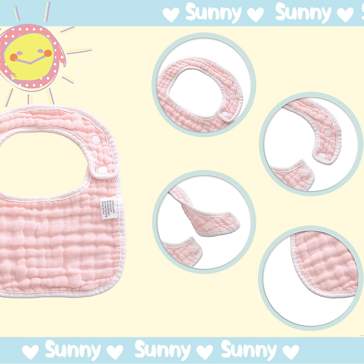 DOSMINE 6 Pack Baby Drooling Bibs 8-Layer Baby Food Bibs Adjustable Baby Bibs Soft & Absorbent Bibs for Drooling & Teething for Baby Boys & Girls