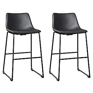 Signature Design by Ashley Centiar Urban Industrial 28.75" Pub Height Bucket Seat Barstool, 2 Count, Black