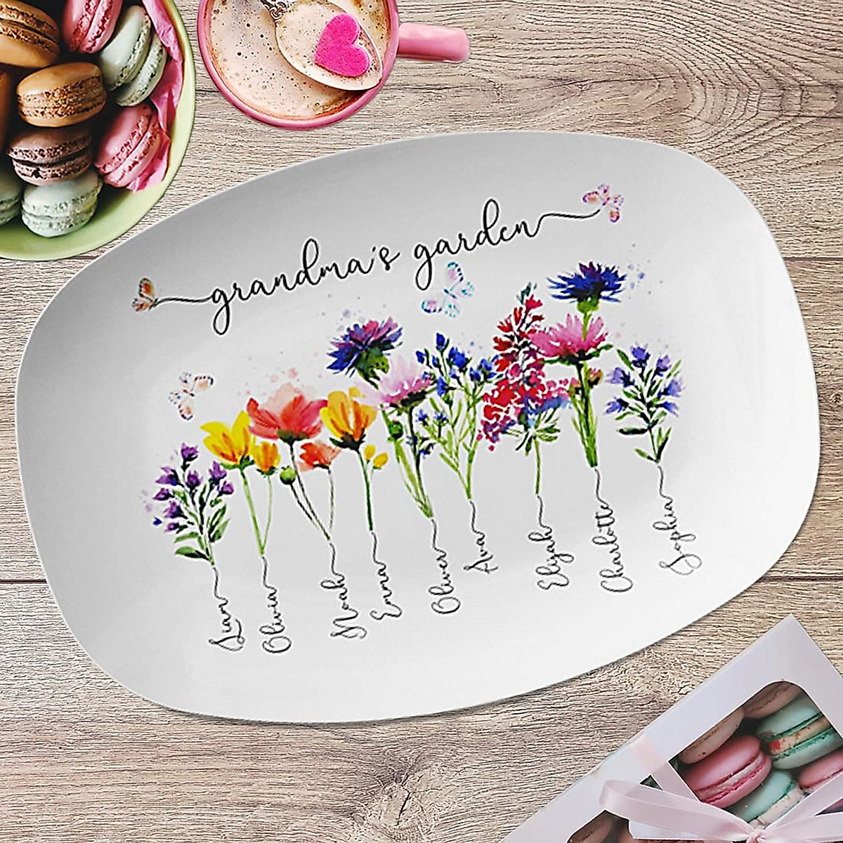 Personalized Grandma's Garden Platter,Custom Birth Month Platter with Grandchild's Name,Personalized Family Platter,Unique Mother's Day Gift for Grandma Mom,20cm*30cm(STYLE3)