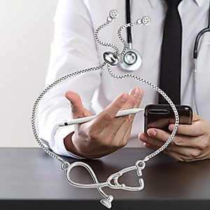MYOSPARK Stethoscope Adjustable Chain Bracelet Medical Jewelry Gift For Doctor Nurse Medical Student (stethoscope bracelet silver)