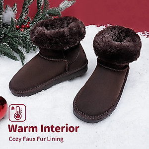 DREAM PAIRS Girls Boys Boots Kids Faux Fur Lined Winter Mid Calf Snow Boots Shorty-K Brown Size 2 Little Kid