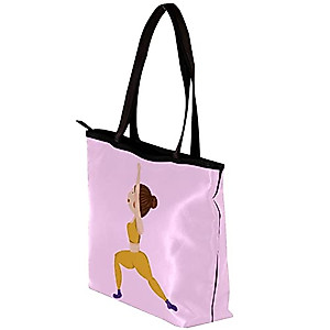 Women's Large Size Canvas Shoulder Bag Hobo Crossbody Handbag Casual Tote, cartoon girl working out