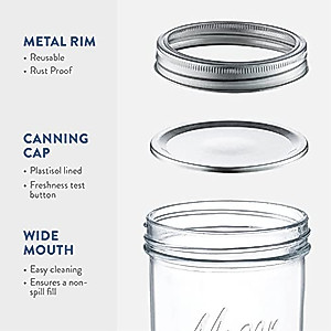 Paksh Novelty Mason Jars - Food Storage Container - 6-Pack - Airtight Container for Pickling, Canning, Candles, Home Decor, Overnight Oats, Fruit Preserves, Jam or Jelly