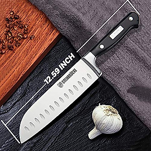 STEINBRÜCKE Santoku Knife Kitchen Knife 7 Inch Razor Sharp Chef Knife From German Stainless Steel, Cooking Knife with Full Tang and Ergonomic Handle for Meat, Vegetables and Fruits