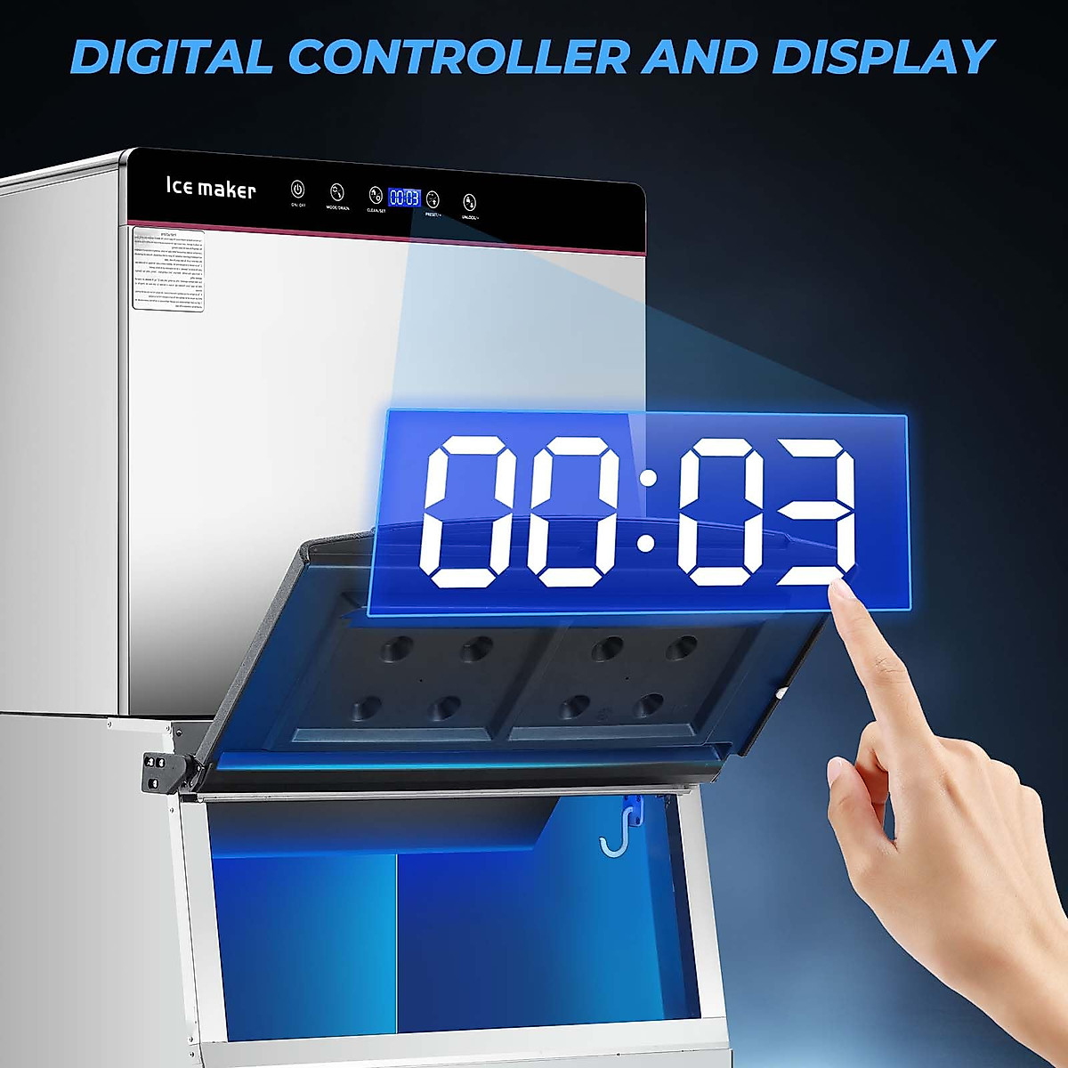 GarveeTech Commercial Ice Maker Machine, 550lbs/24hrs, 330lbs Stainless Steel Storage Bin, Self-Cleaning Feature with LCD Panel, Freestanding Under Counter Ice Maker for Restaurants, Bars, Cafes