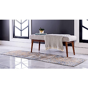 Unique Loom Augustus Collection Rustic Traditional, Bohemian Area Rug, 2' 7" x 12' 2", Tan/Blue