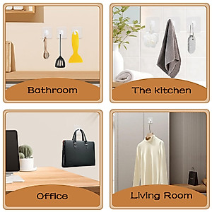 Molain 60Pcs Clear Adhesive Hooks for Hanging, Transparent Reusable Heavy Duty Wall Hooks Small Acrylic Sticky Hangers with Non Marking Sticker for Home Kitchen Bathroom Office Use