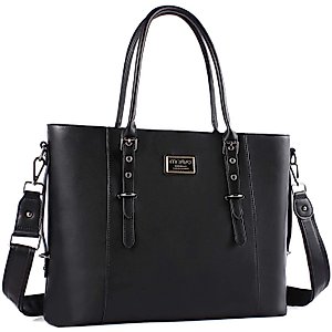 MOSISO PU Leather Laptop Tote Bag for Women (13-13.3 inch), Waterproof Large Capacity Business Work Briefcase Shoulder Laptop Bag, Black