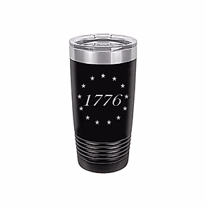 Rogue River Tactical Betsy Ross 1776 American USA Flag 20 Oz. Travel Tumbler Mug Cup w/Lid Vacuum Insulated Hot or Cold Military Vet Gift (Black)