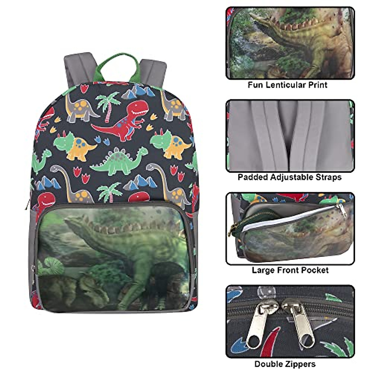 Trail maker Picture Changing Lenticular Dinosaur Backpack for Boys – Elementary and Middle School Hologram Backpack (Dinos 3) Large