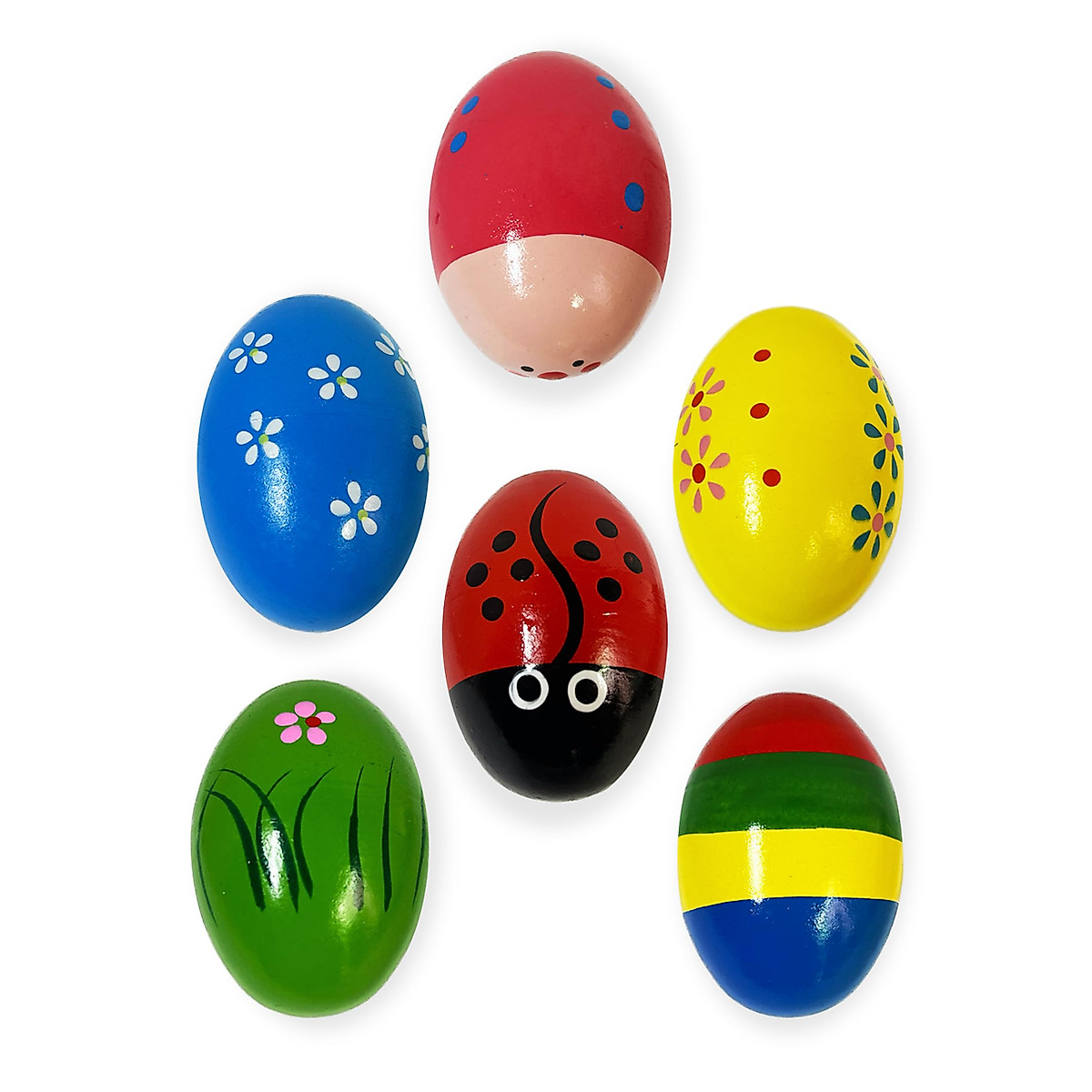 Wooden Egg Shakers Musical Instruments for Babies, 6 Pack Fun Percussion Instruments Perfect for Easter Basket Stuffers Great Toys for Kids Boys and Girls 1 to 3 Years Old Ideal for Easter Hunts